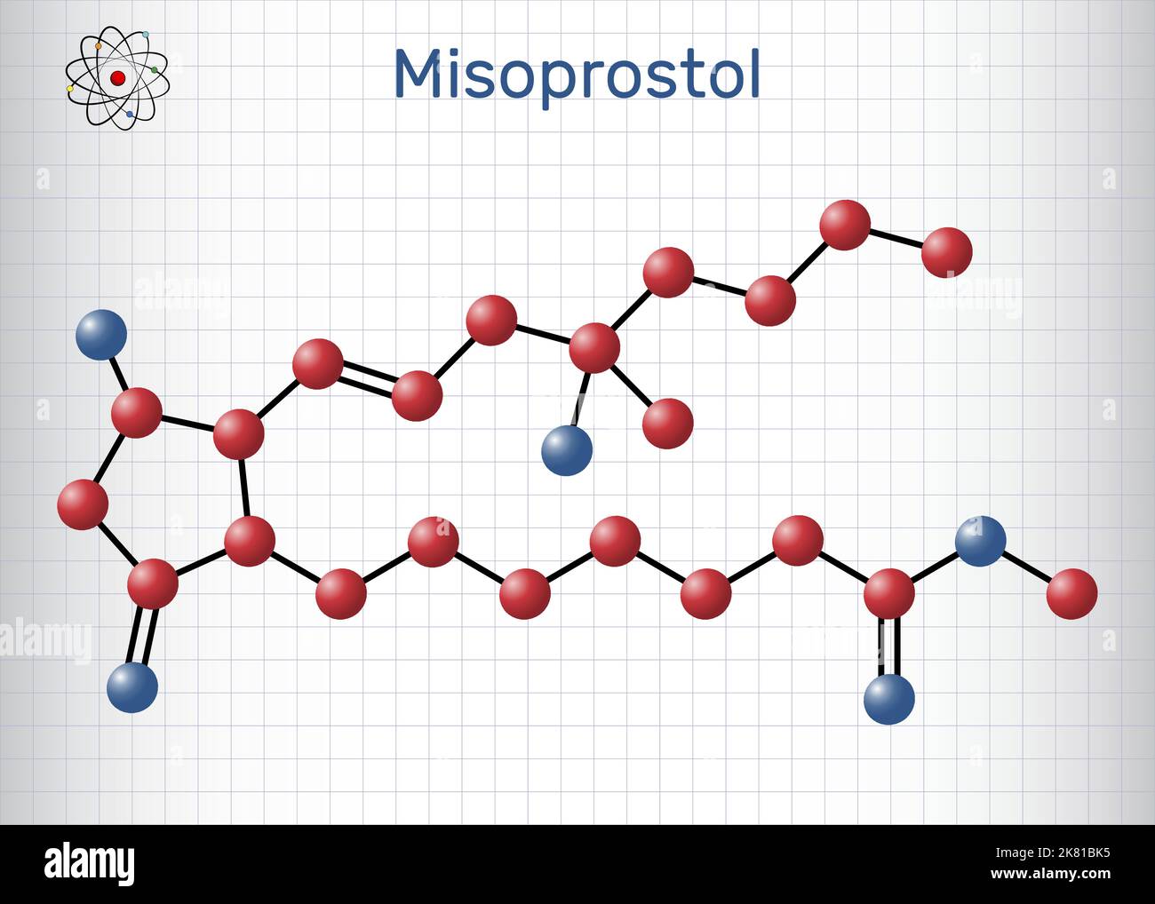 Misoprostol molecule. Structural chemical formula, molecule model ...
