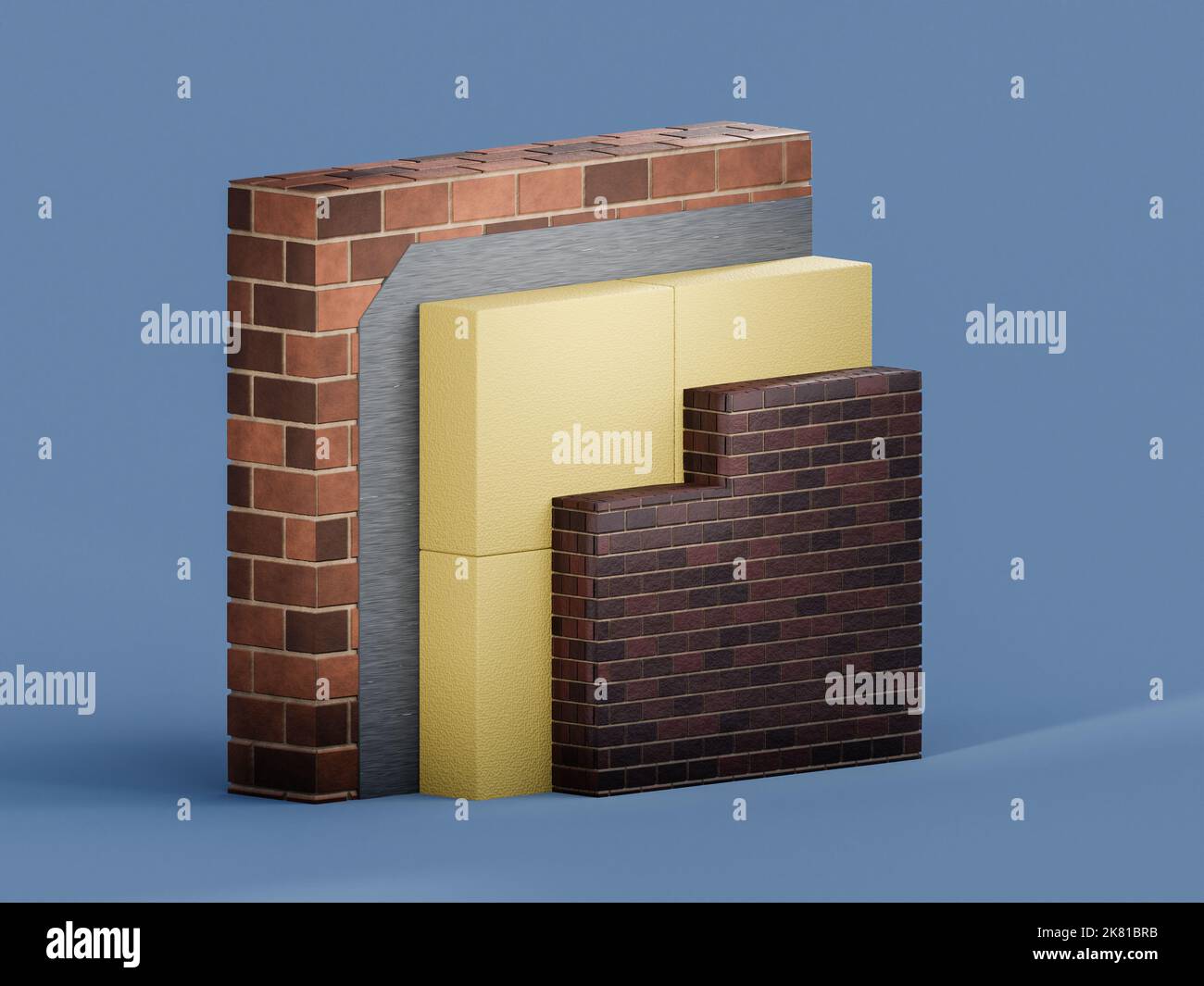 3d render of house wall insulation. Thermal materials for energy saving ...