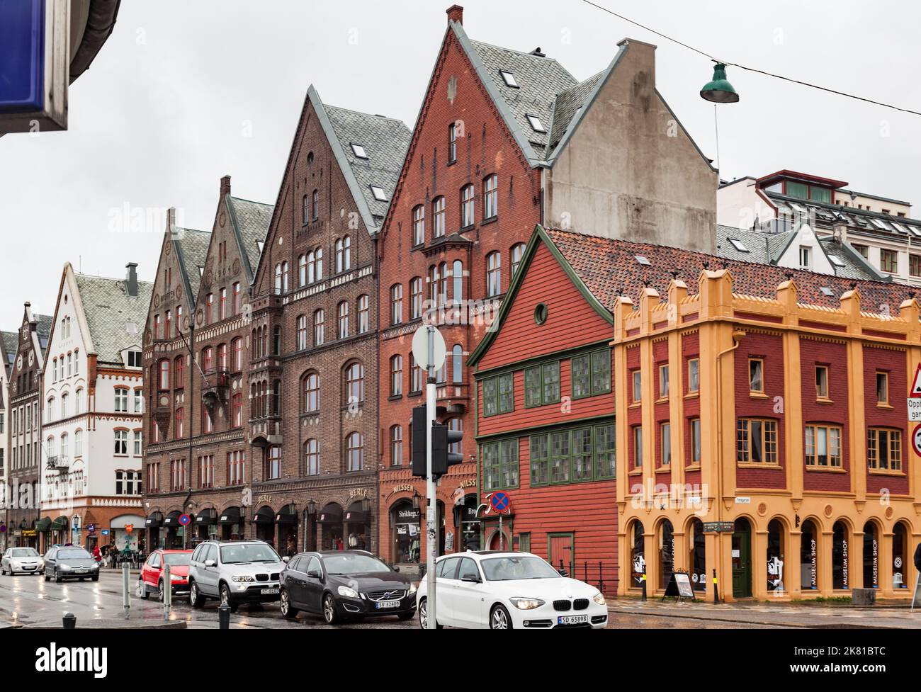 The facade of the historical buildings in Bergen, Norway Stock Photo ...