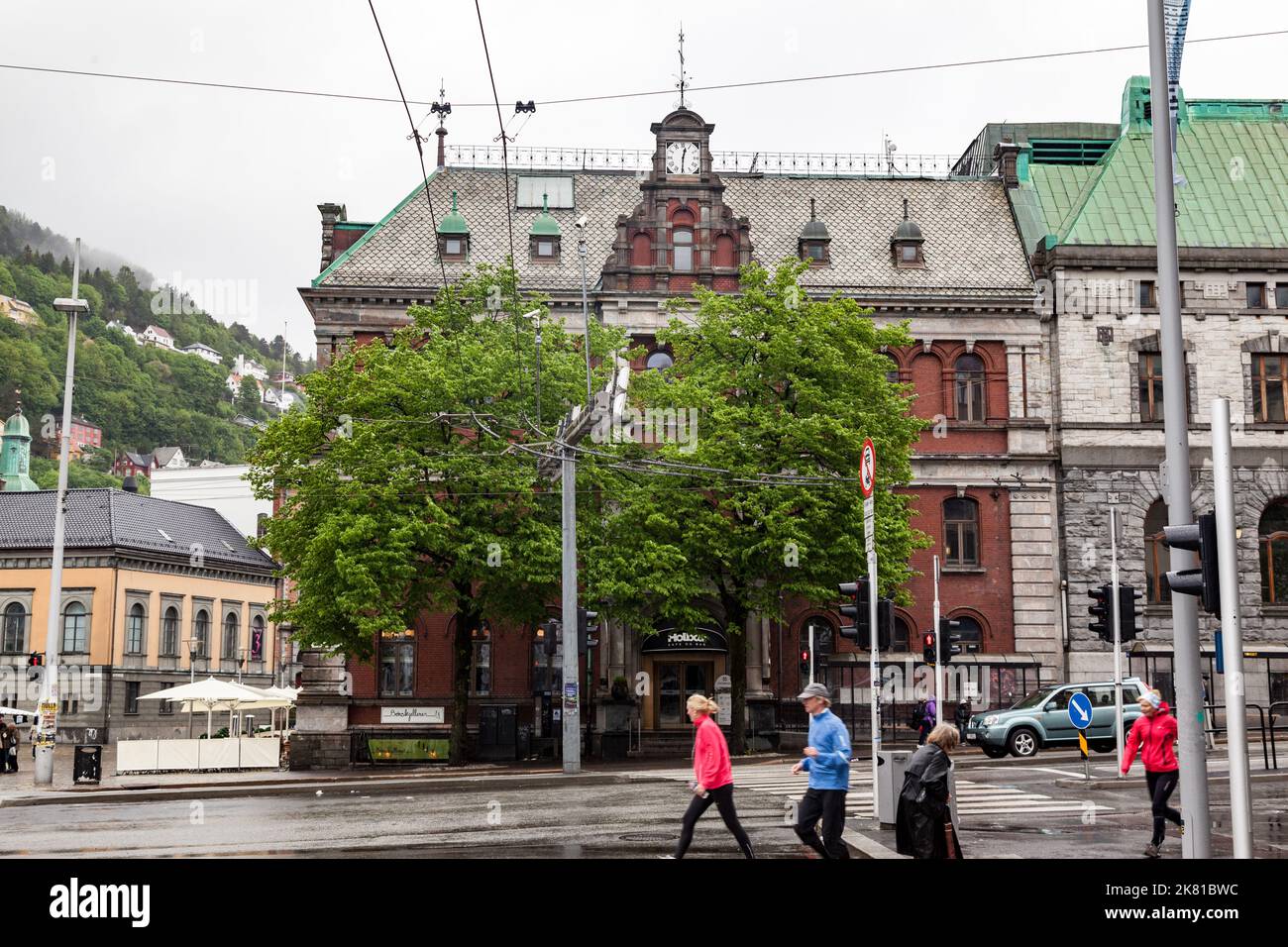 The facade of the historical buildings in Bergen, Norway Stock Photo ...