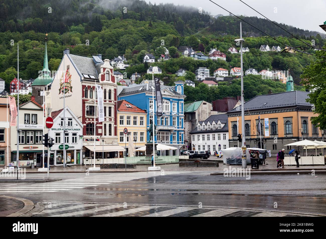 The facade of the historical buildings in Bergen, Norway Stock Photo ...
