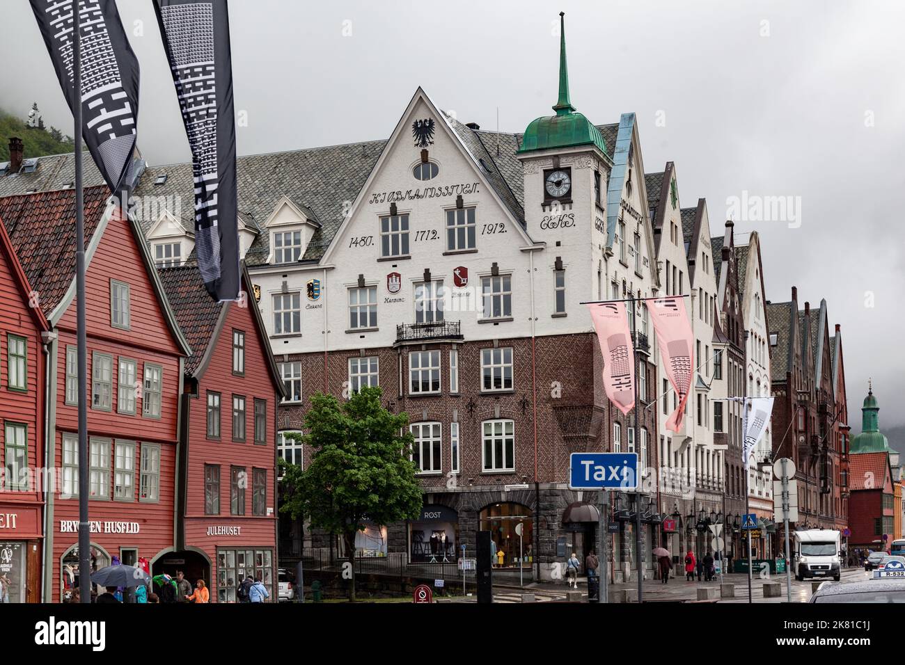 The facade of the historical buildings in Bergen, Norway Stock Photo ...