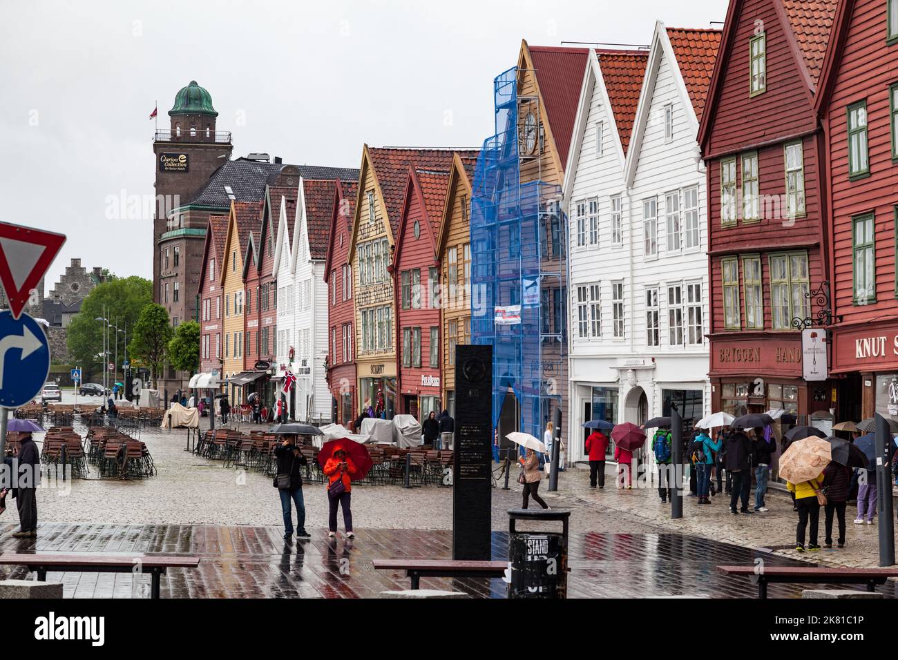 The facade of the historical buildings in Bergen, Norway Stock Photo ...