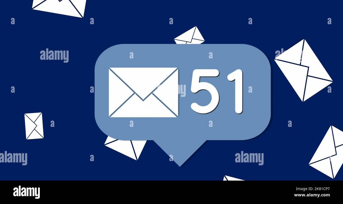 Illustration of message icon and 51 number in speech bubble over ...