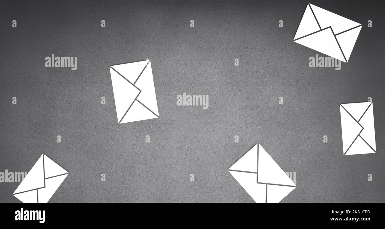 Illustration of falling white envelopes against gradient gray ...