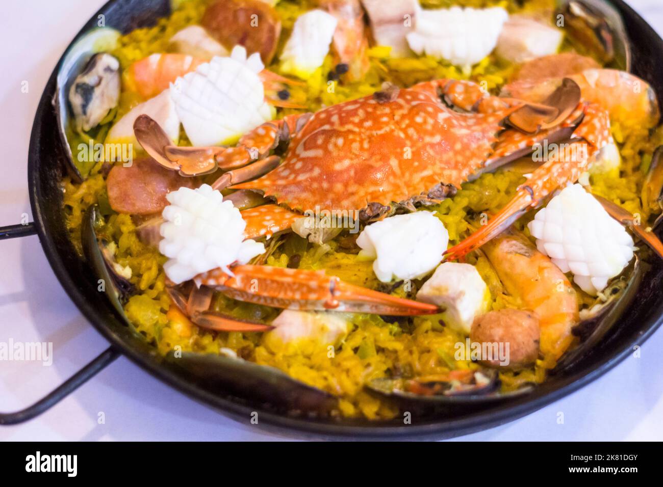 Filipino paella dish at a local restaurant in Davao City, Philippines ...
