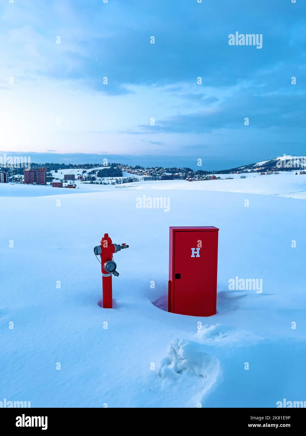 Water hydrant in snow in sunset at Zlatibor, selective focus Stock ...