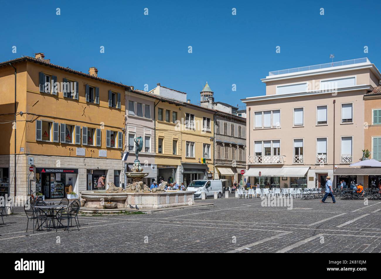 Fano, Italy - 06-22-2022: The beautiful central square of Fano with the ...