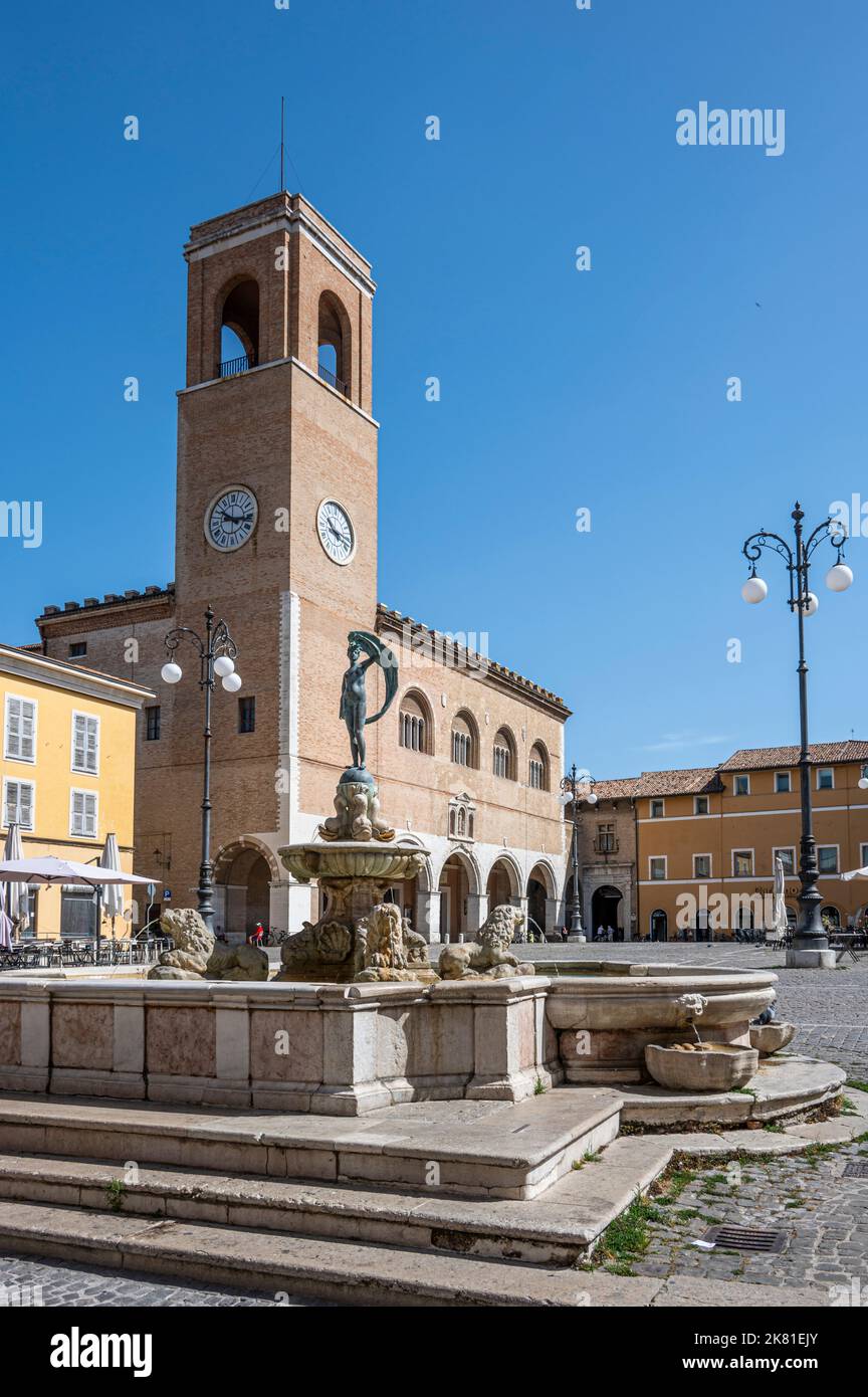 Fano, Italy - 06-22-2022: The beautiful central square of Fano with the ...