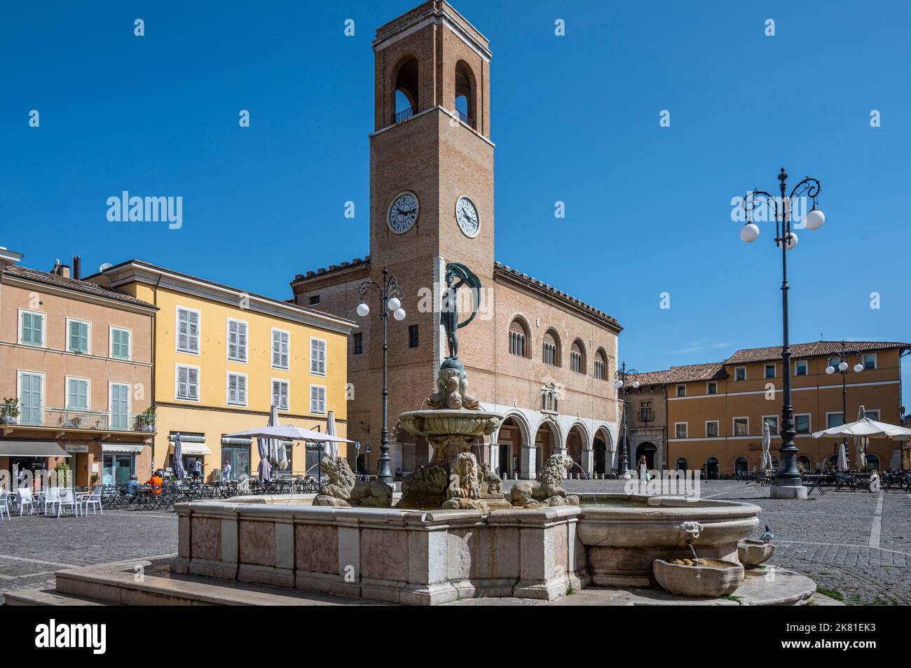 Fano, Italy - 06-22-2022: The beautiful central square of Fano with the ...