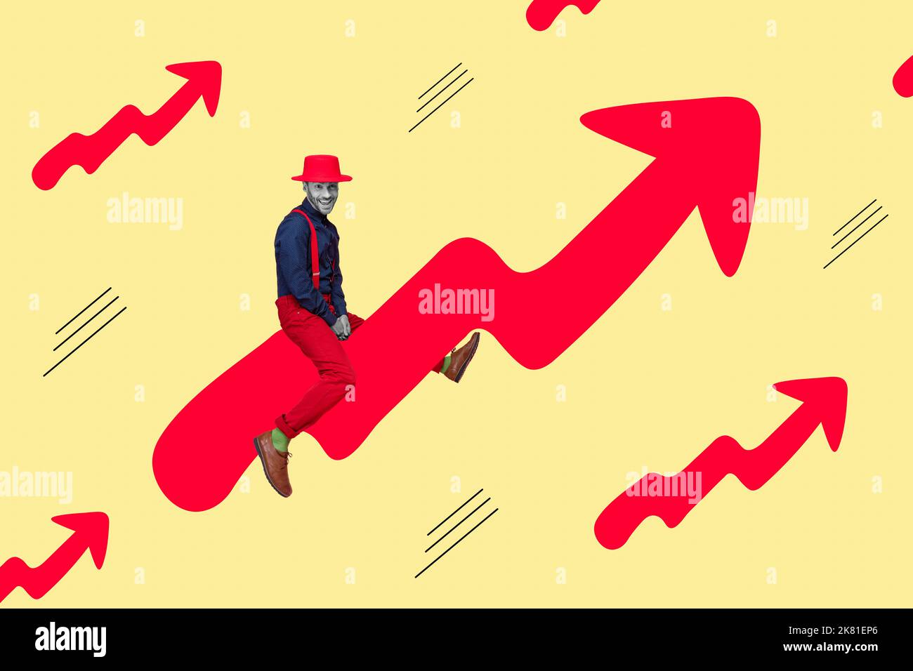 Creative abstract template graphics image of funny funky guy rising big ...