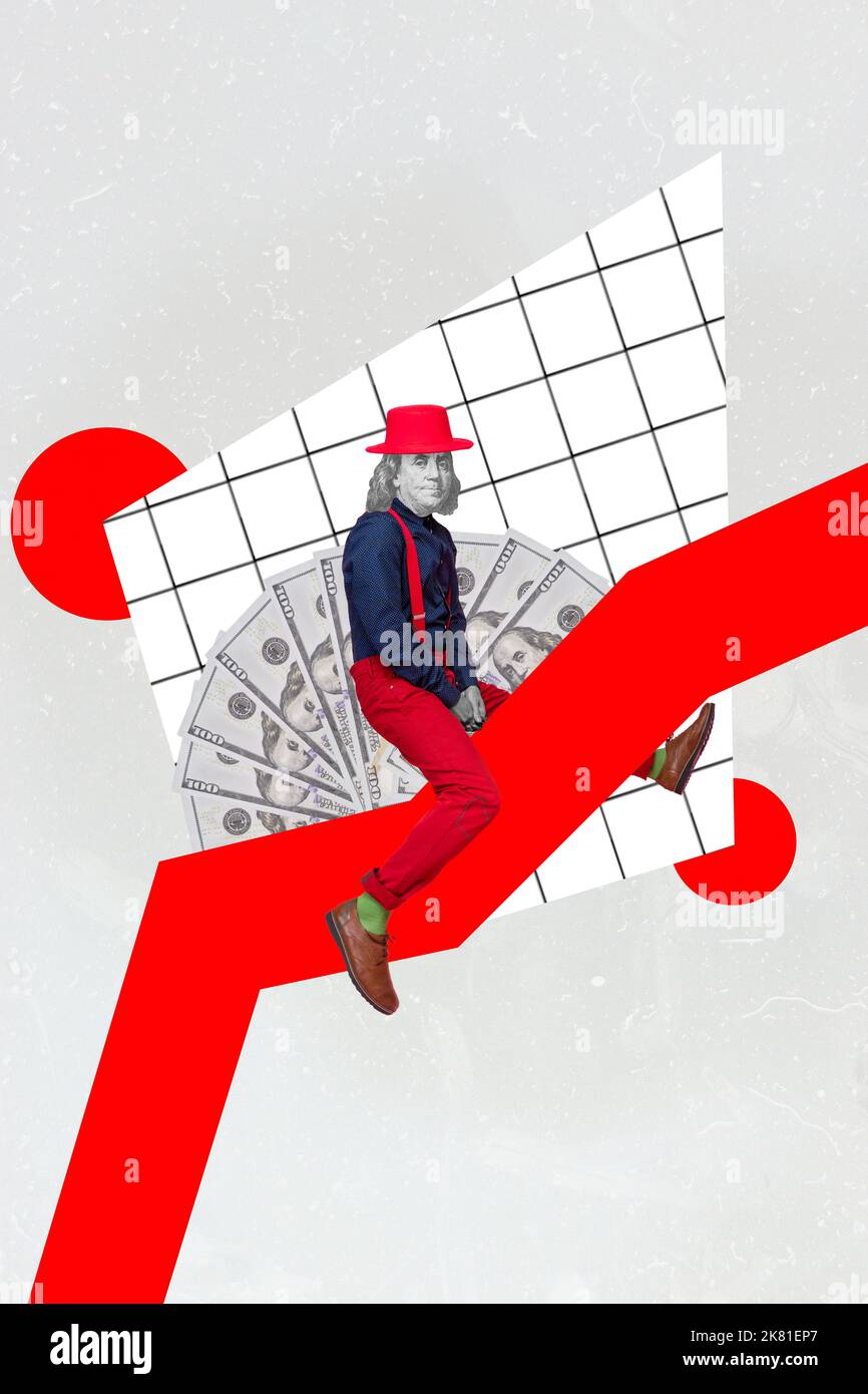 Creative abstract template graphics image of retro guy riding money ...