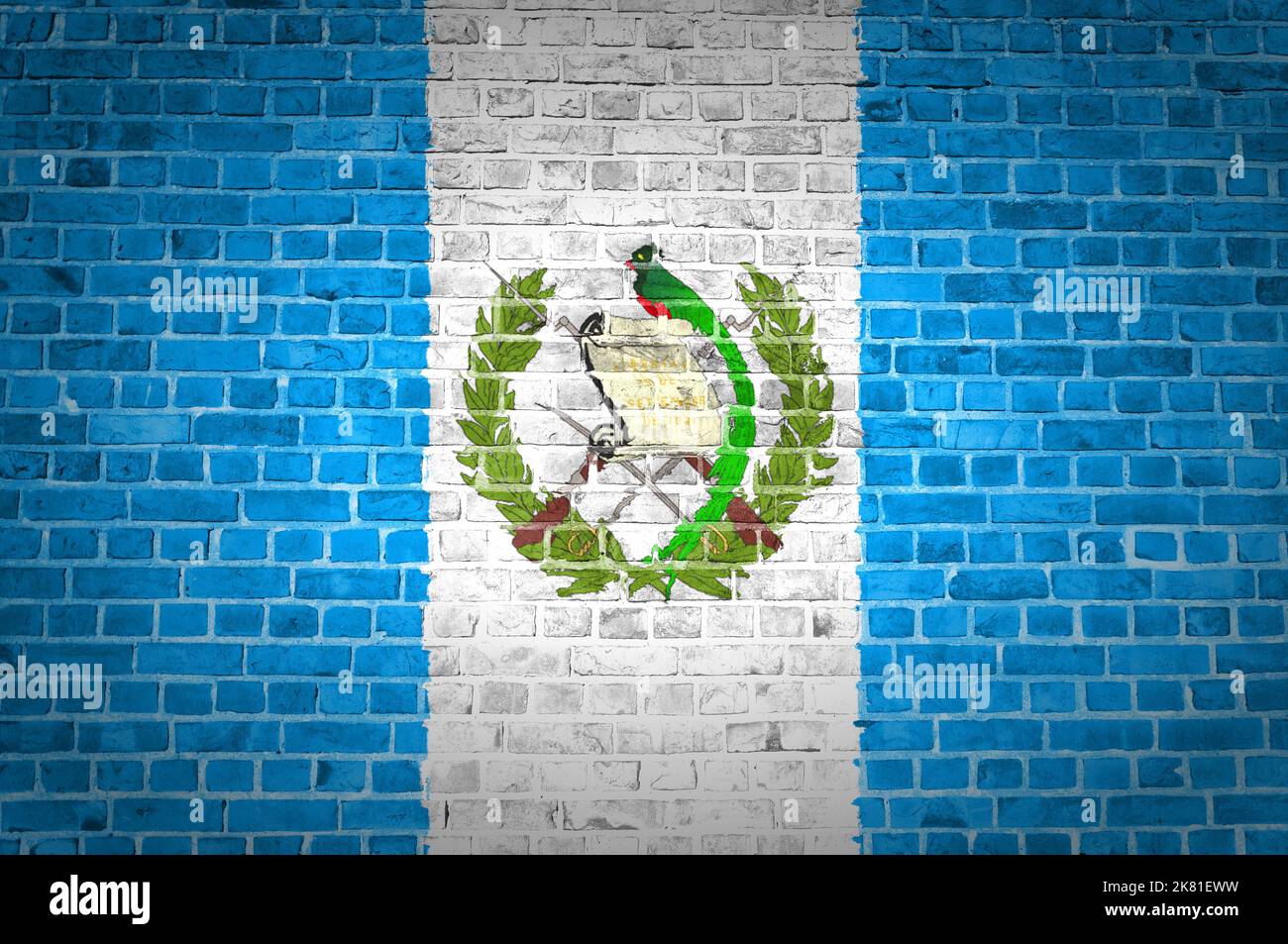 An image of the Guatemala flag painted on a brick wall in an urban ...