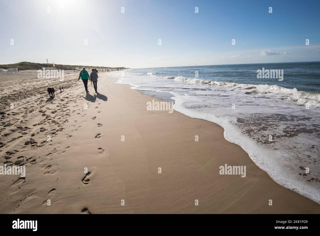 walkers on the beach in Oostkapelle on the peninsula Walcheren, Zeeland ...