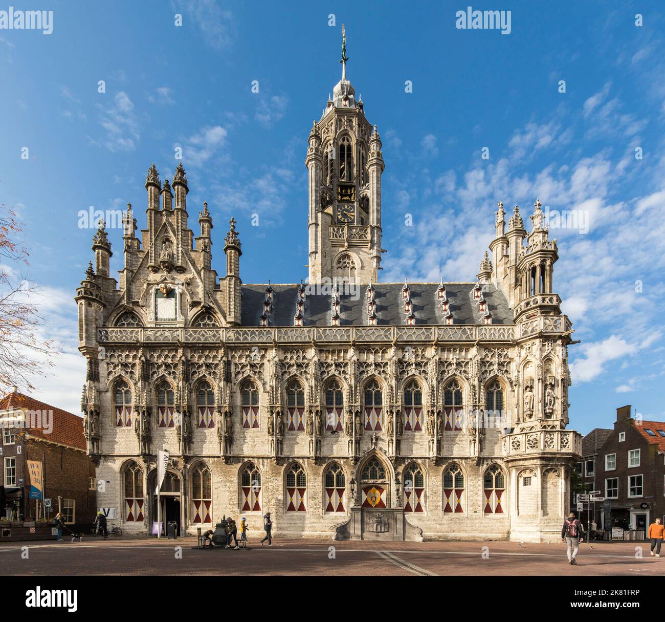 Middelburg on the peninsula Walcheren, the Gothic town hall at the ...