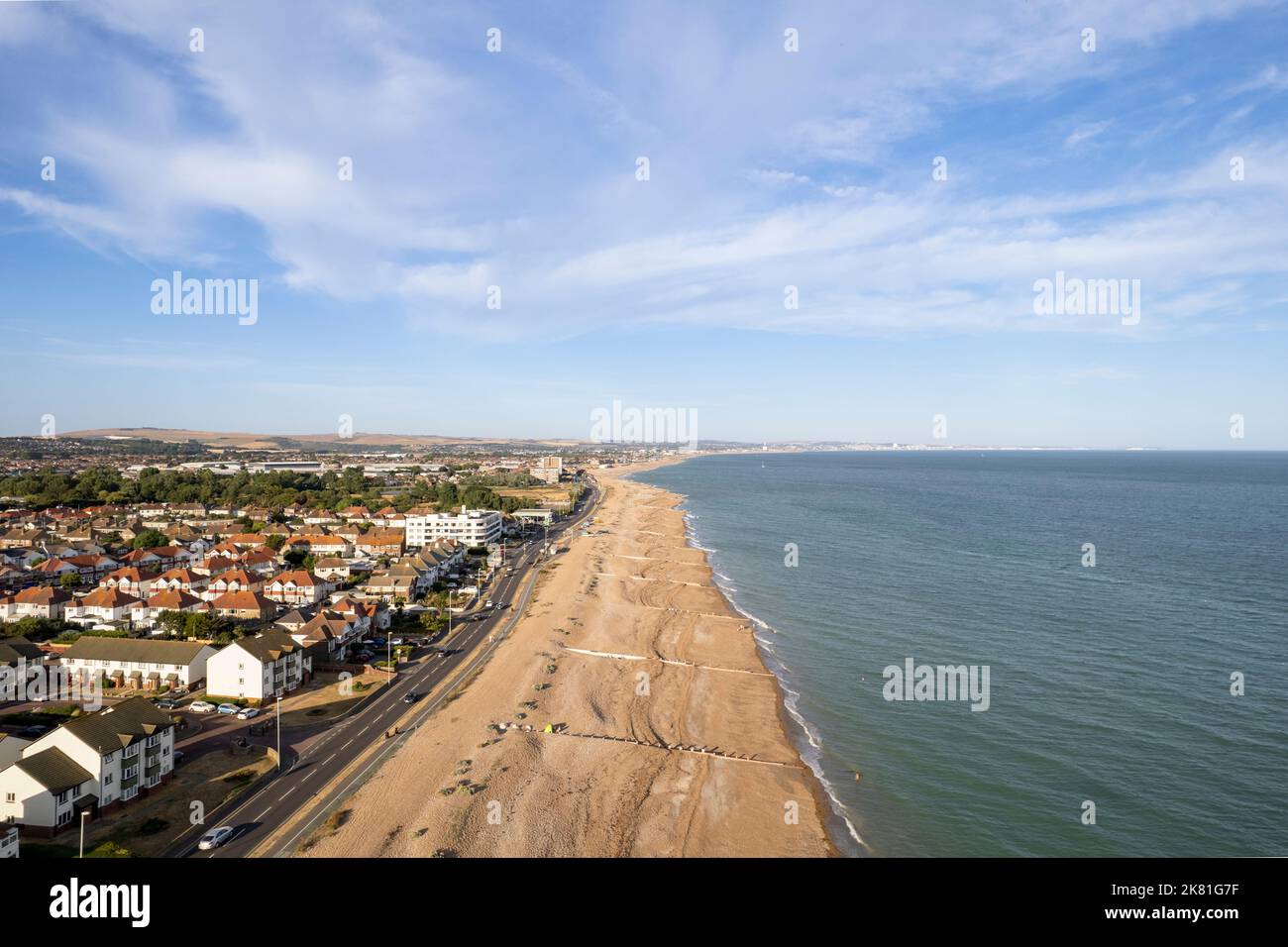 Aerial photography of the worthing beach in the quiet and beautiful ...