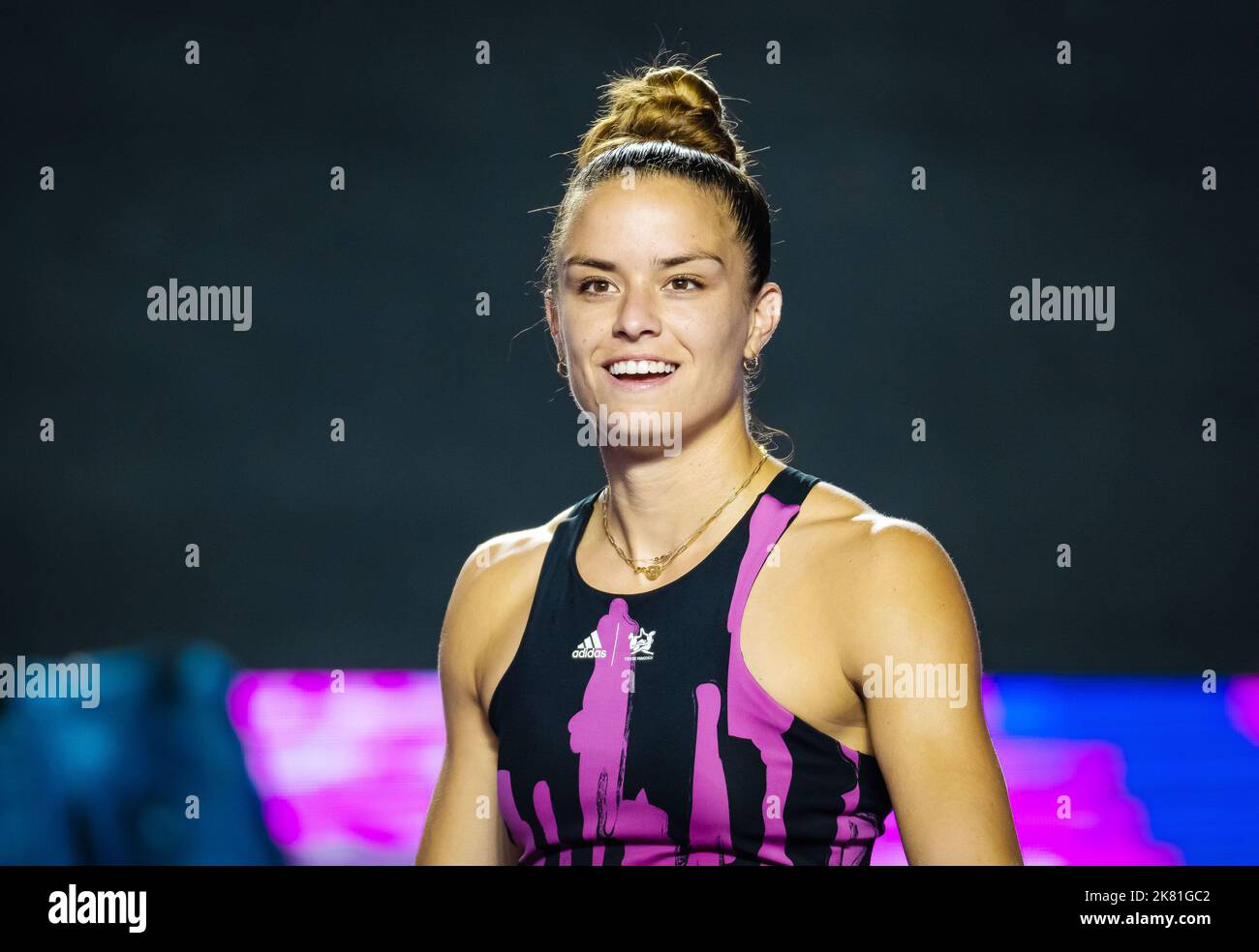 Maria Sakkari of Greece in action against Marta Kostyuk of Ukraine ...
