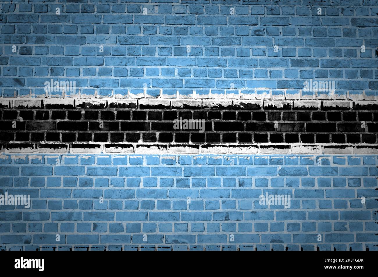 An image of the Botswana flag painted on a brick wall in an urban ...