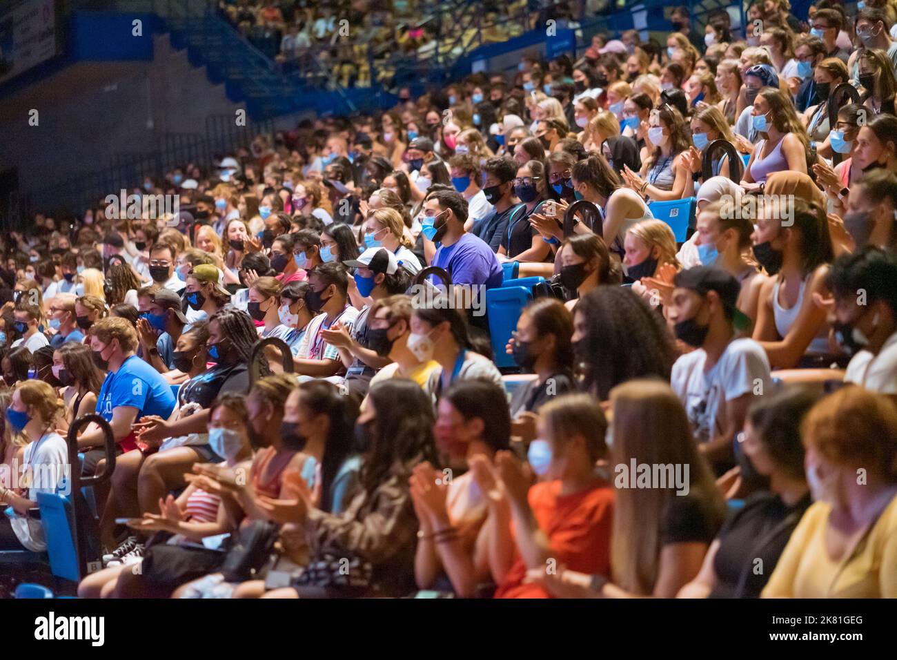An audience of college freshmen during the speech Stock Photo - Alamy