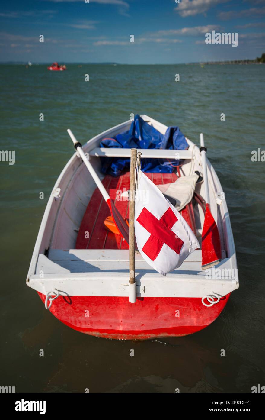 Medical rescue boat float on Lake Balaton, Hungary Stock Photo - Alamy