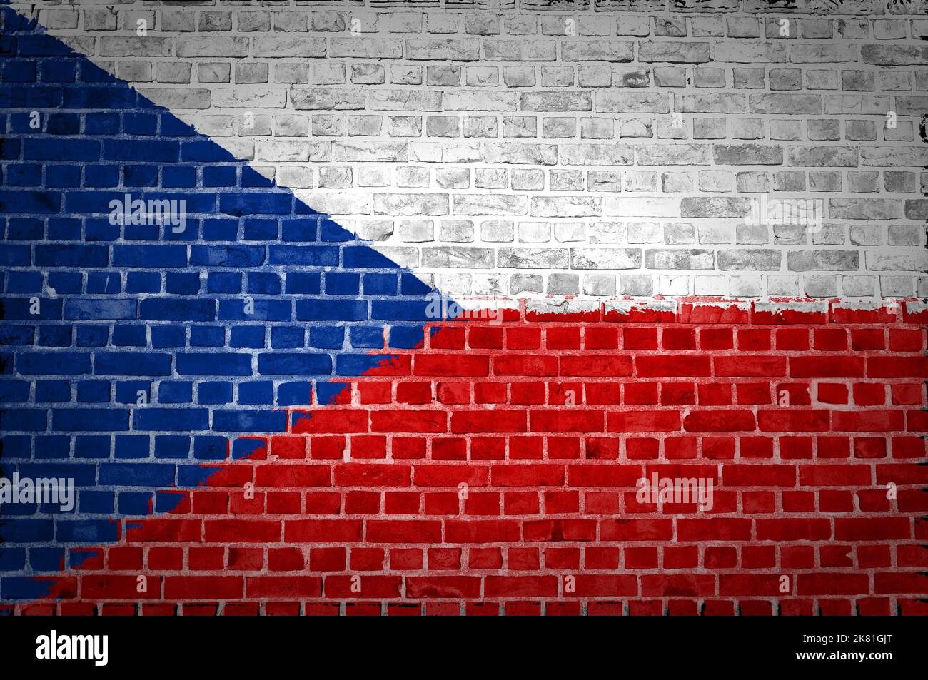 An image of the Czech Republic flag painted on a brick wall in an urban ...