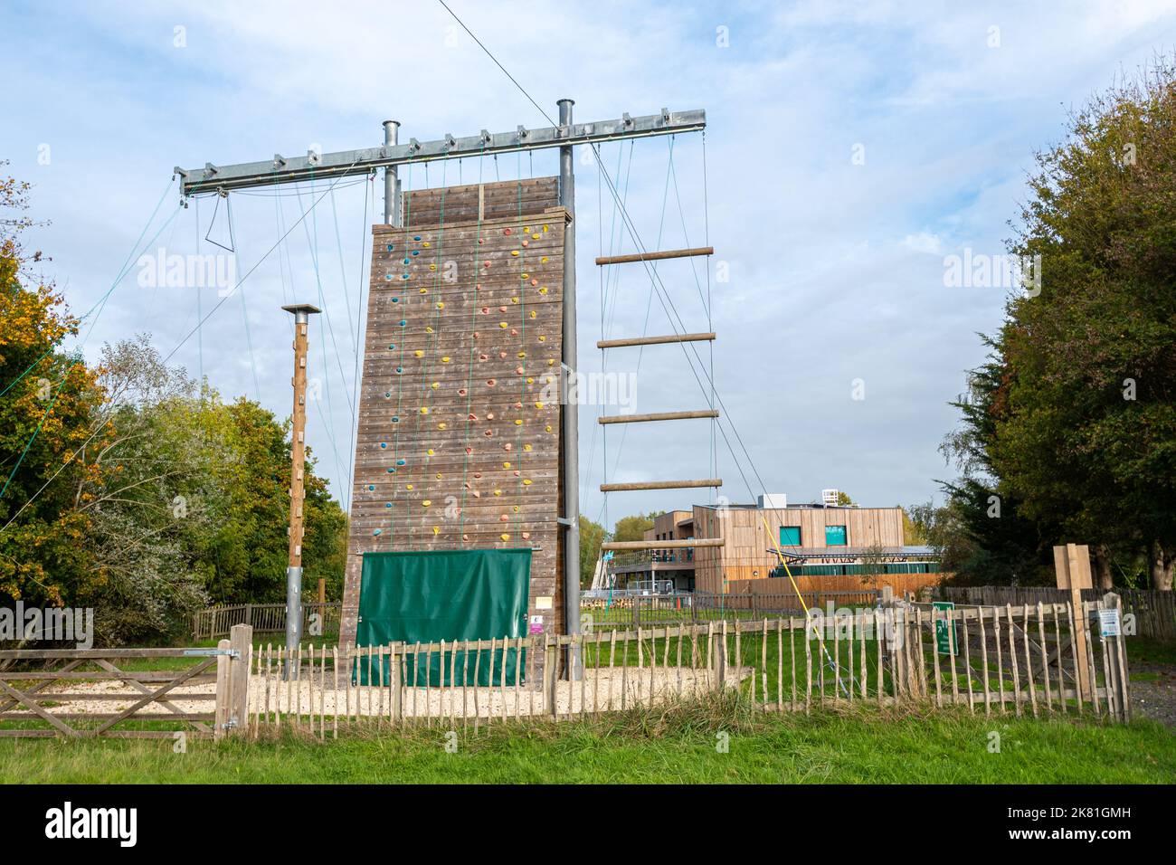 Dinton Pasture Activity Centre, view of the climbing wall, Berkshire ...