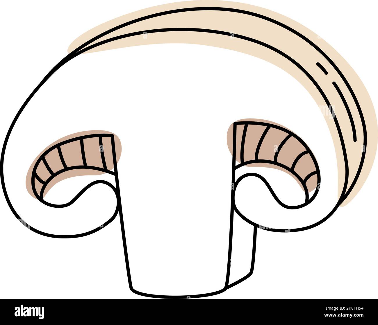 Doodle outline slice mushroom champignon with spot. Vector hand-drawn ...