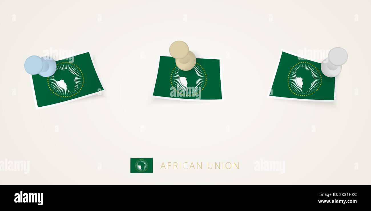 Pinned flag of African Union in different shapes with twisted corners ...