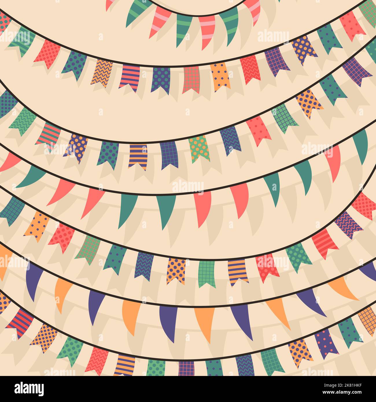 Decorative festive colorful street flags. Streamers of festive ...