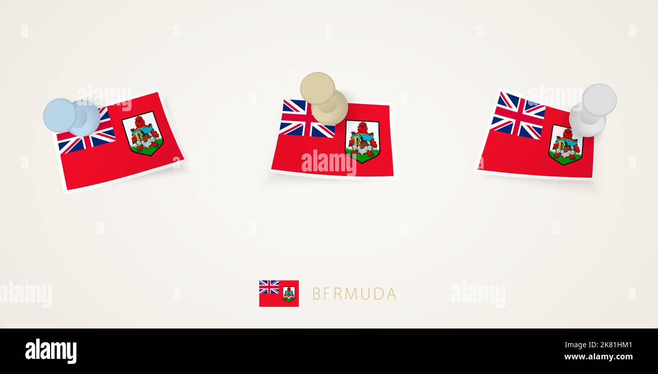 Pinned flag of Bermuda in different shapes with twisted corners. Vector ...