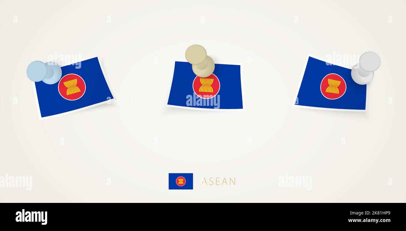 Pinned flag of ASEAN in different shapes with twisted corners. Vector ...