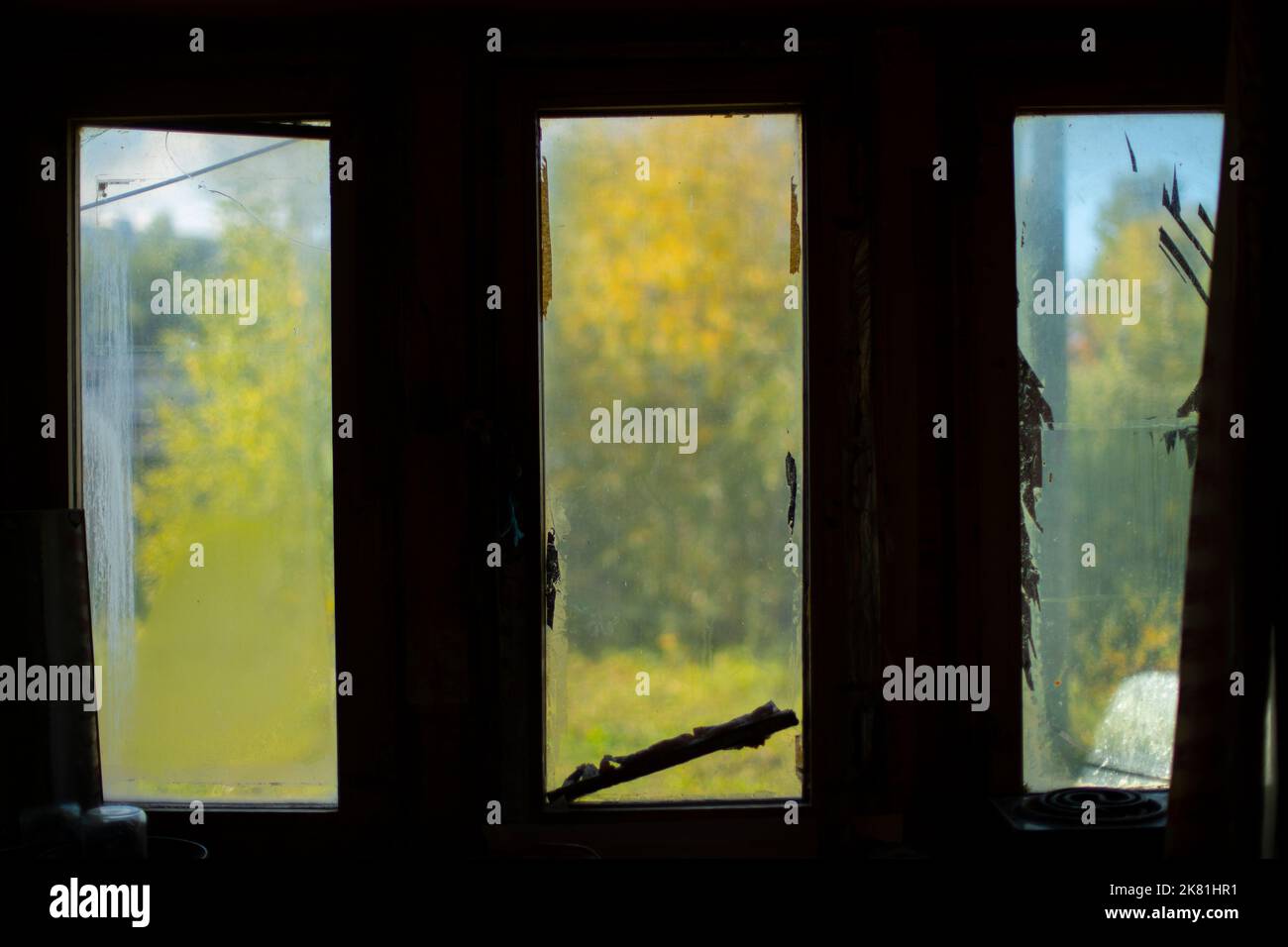 Window silhouette. Window to outside. View from house. Interior details ...