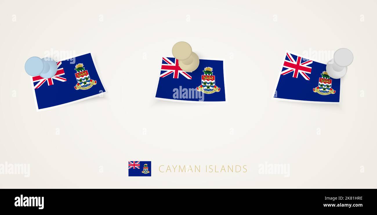 Pinned flag of Cayman Islands in different shapes with twisted corners ...
