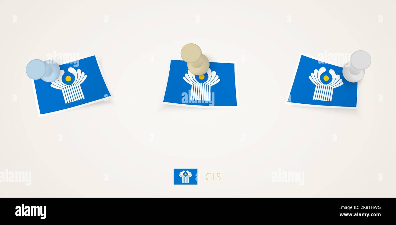 Pinned flag of CIS in different shapes with twisted corners. Vector ...