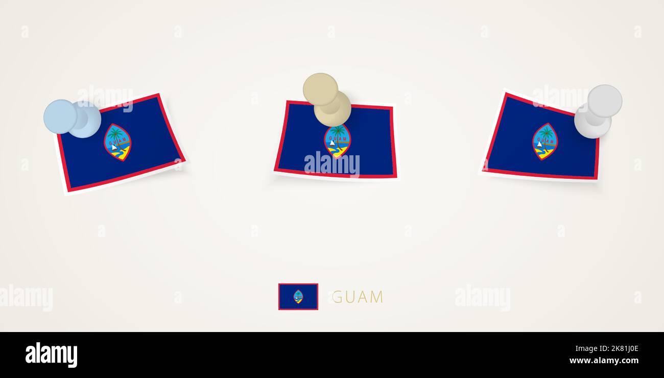 Pinned flag of Guam in different shapes with twisted corners. Vector ...