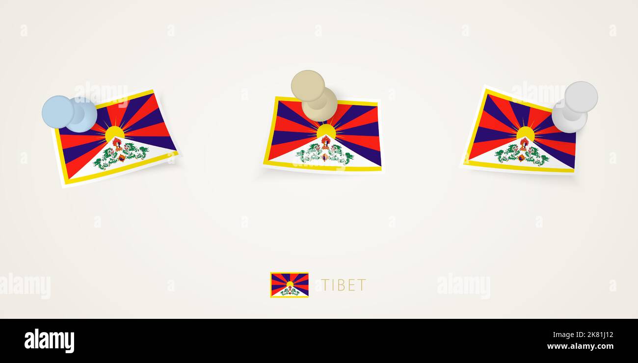 Pinned flag of Tibet in different shapes with twisted corners. Vector ...