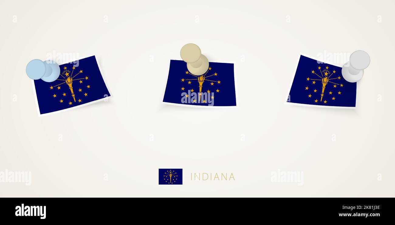 Pinned flag of Indiana in different shapes with twisted corners. Vector ...