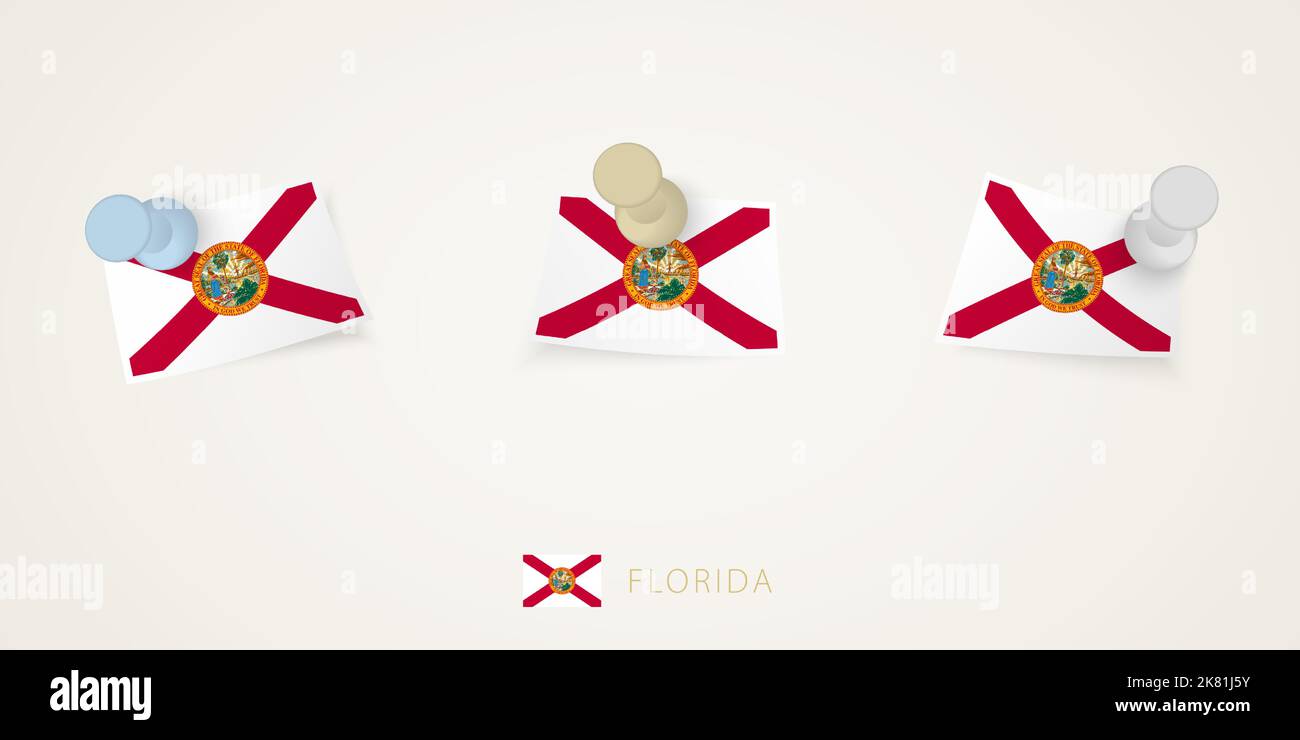Pinned flag of Florida in different shapes with twisted corners. Vector ...
