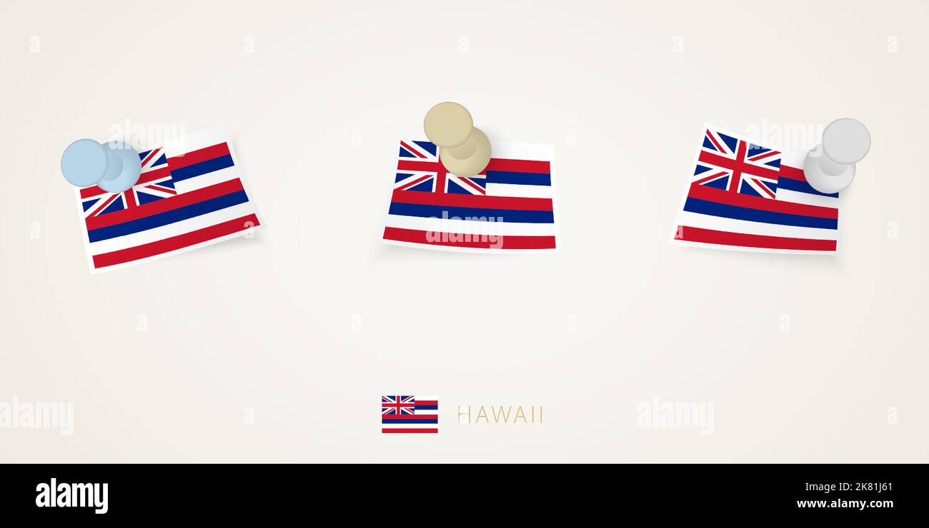 Pinned flag of Hawaii in different shapes with twisted corners. Vector ...
