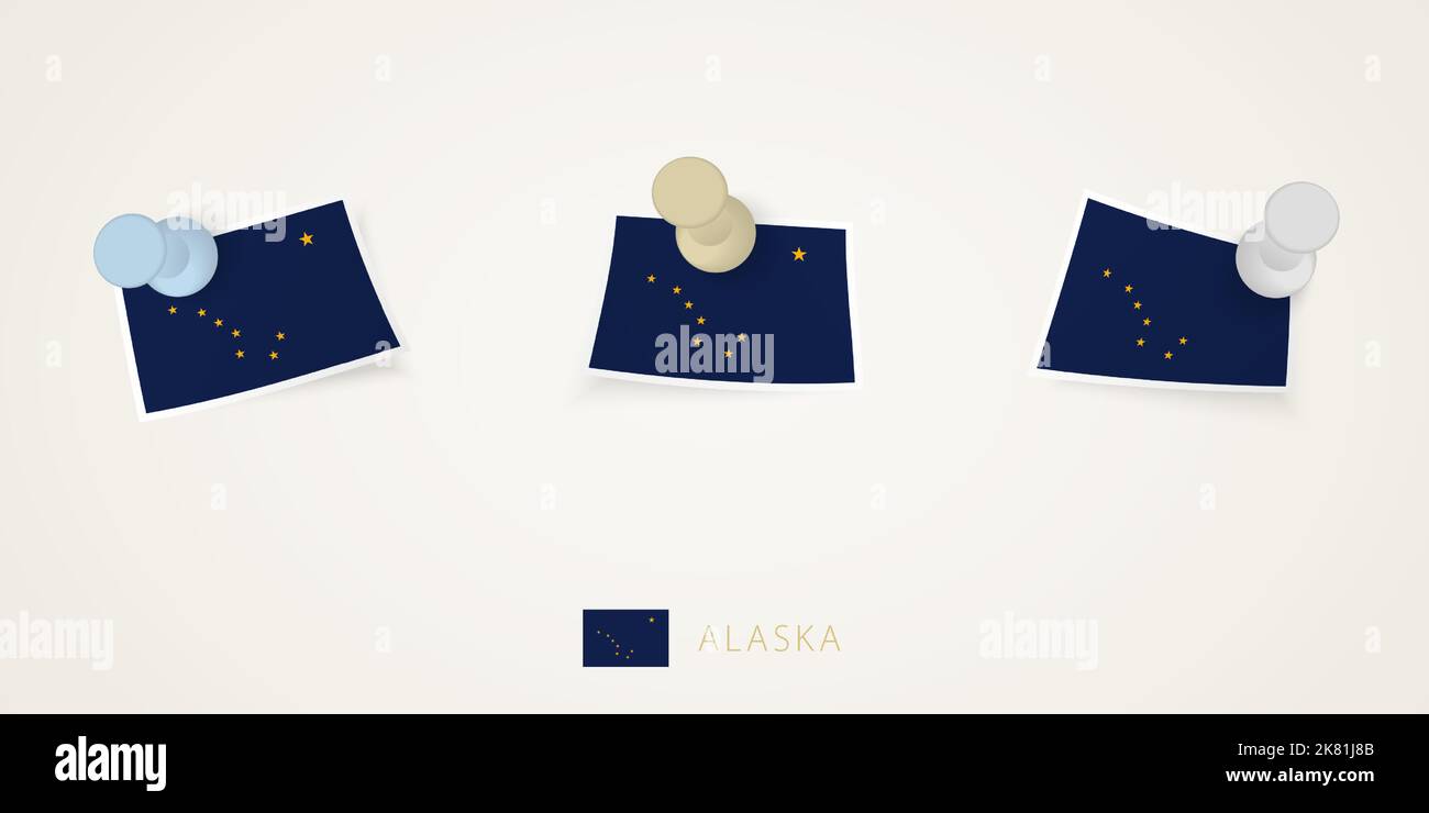 Pinned flag of Alaska in different shapes with twisted corners. Vector ...