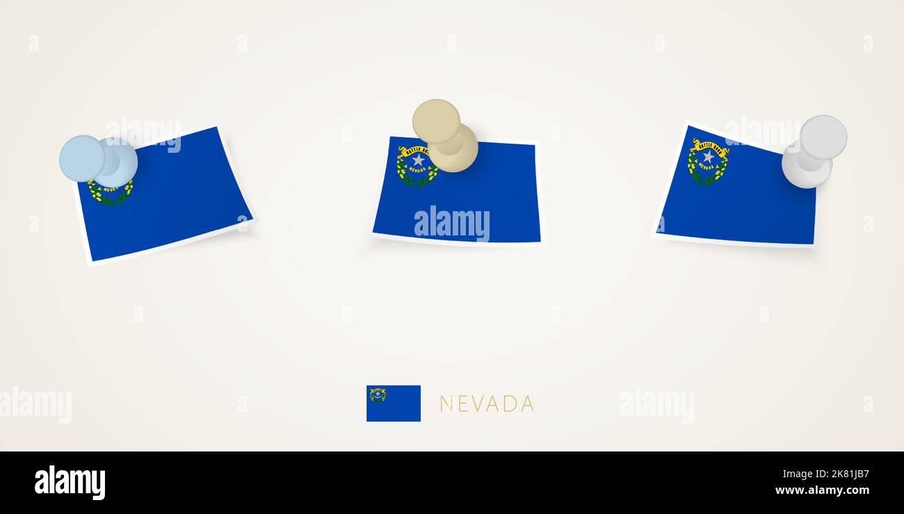Pinned flag of Nevada in different shapes with twisted corners. Vector ...