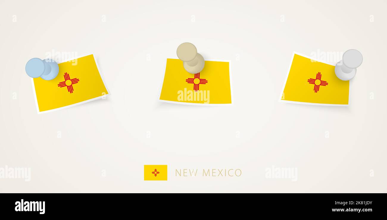 Pinned flag of New Mexico in different shapes with twisted corners ...