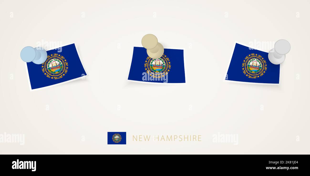Pinned flag of New Hampshire in different shapes with twisted corners ...