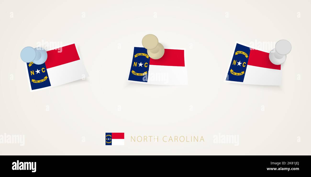 Pinned flag of North Carolina in different shapes with twisted corners ...