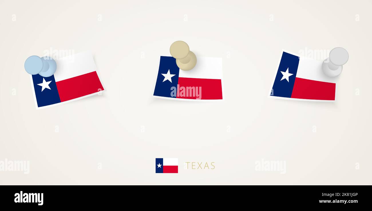 Pinned flag of Texas in different shapes with twisted corners. Vector ...