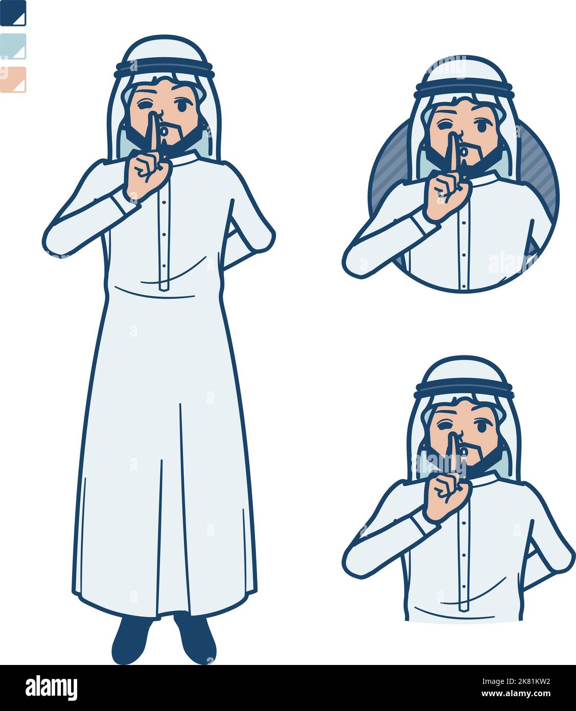 A arabian man in white costume with be quiet hand sign images.It's ...