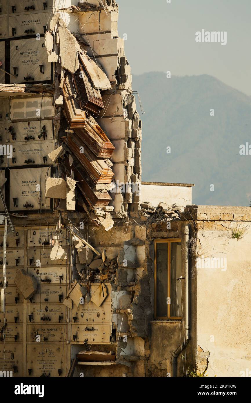 Naples, Italy. 18th Oct, 2022. Coffins suspended in the void are ...