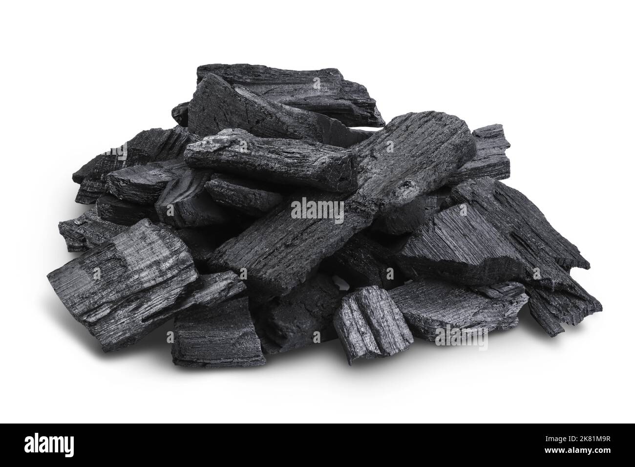 Natural wooden charcoal isolated on white background with full depth of ...
