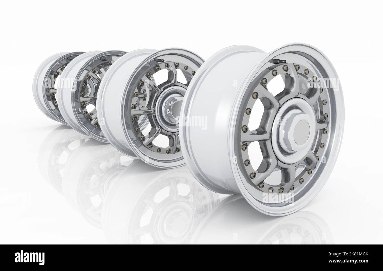 Four wheels against a white background Stock Photo - Alamy