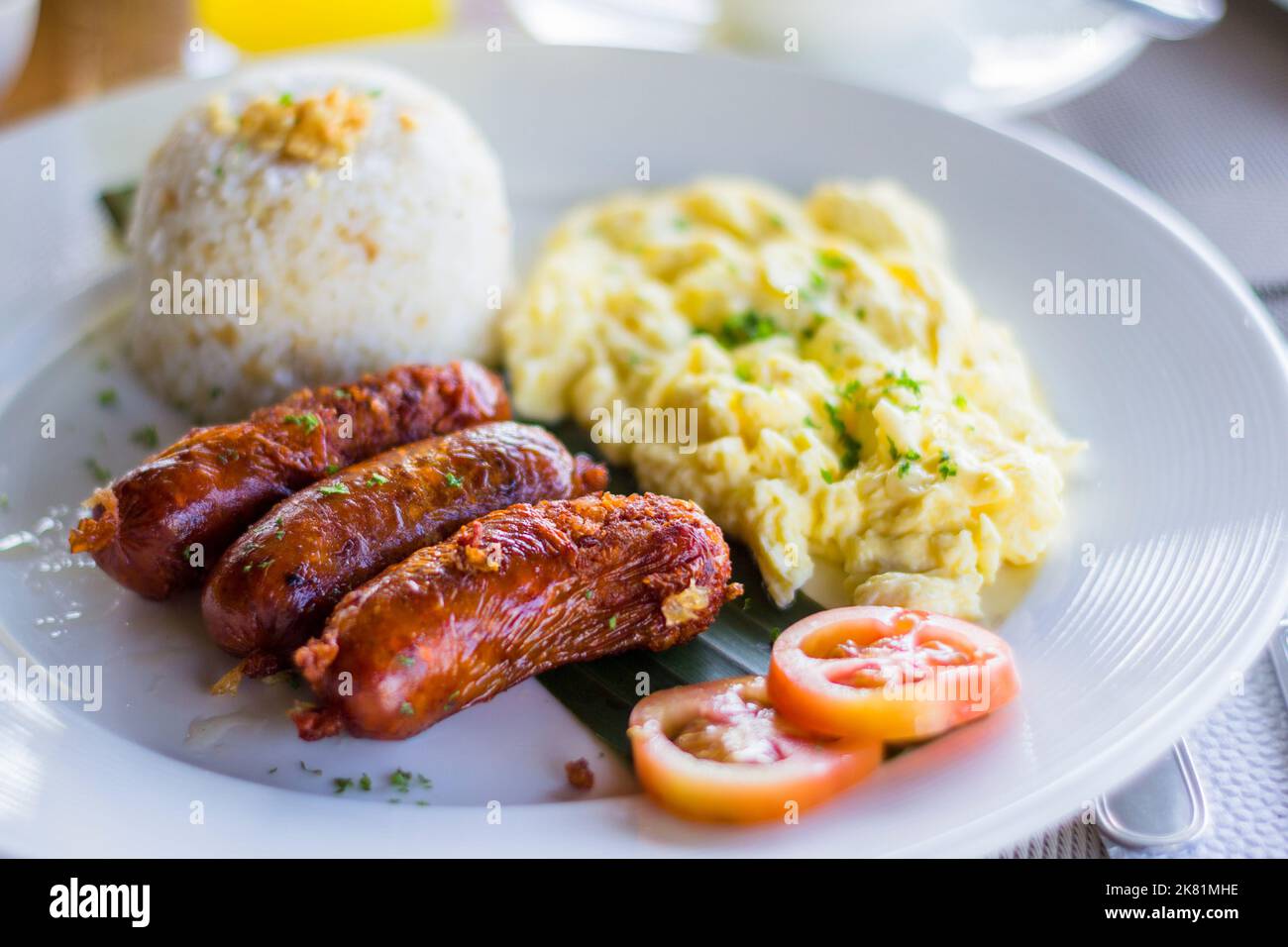 Longsilog a typical Filipino breakfast at a restaurant in Tagaytay City ...